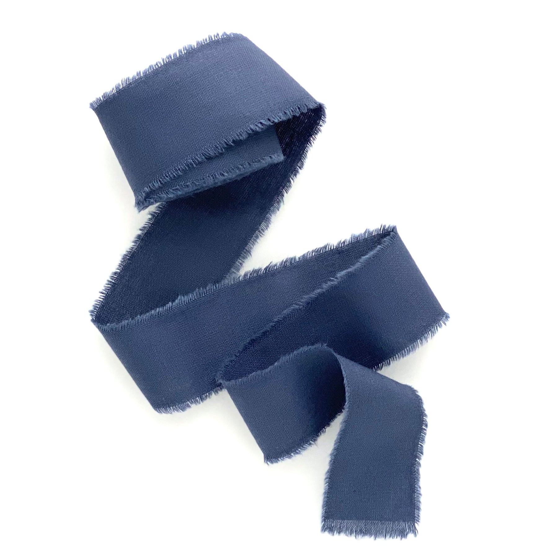 Classic blue frayed edges hand-dyed handmade ribbon