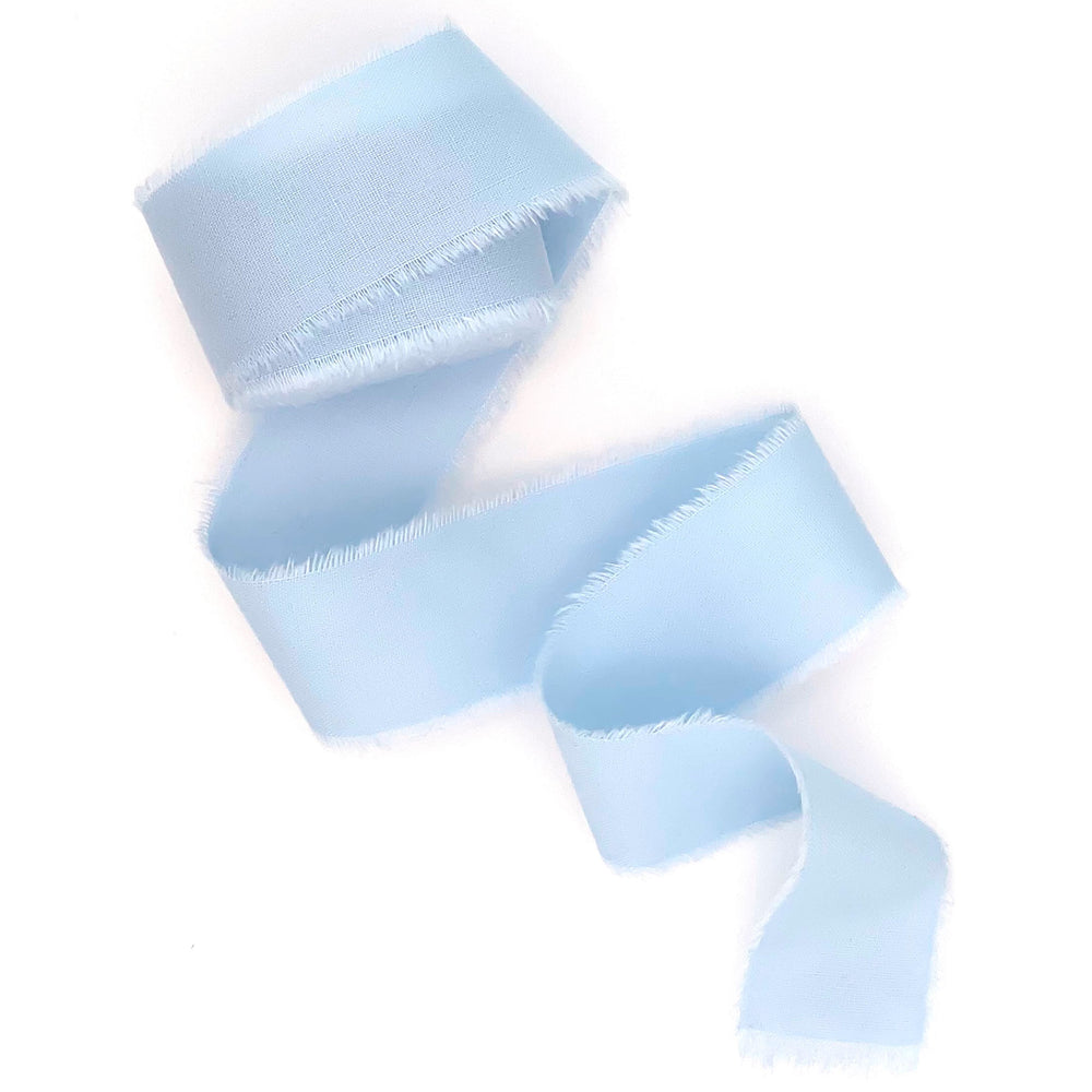 Light blue frayed edges hand-dyed ribbon